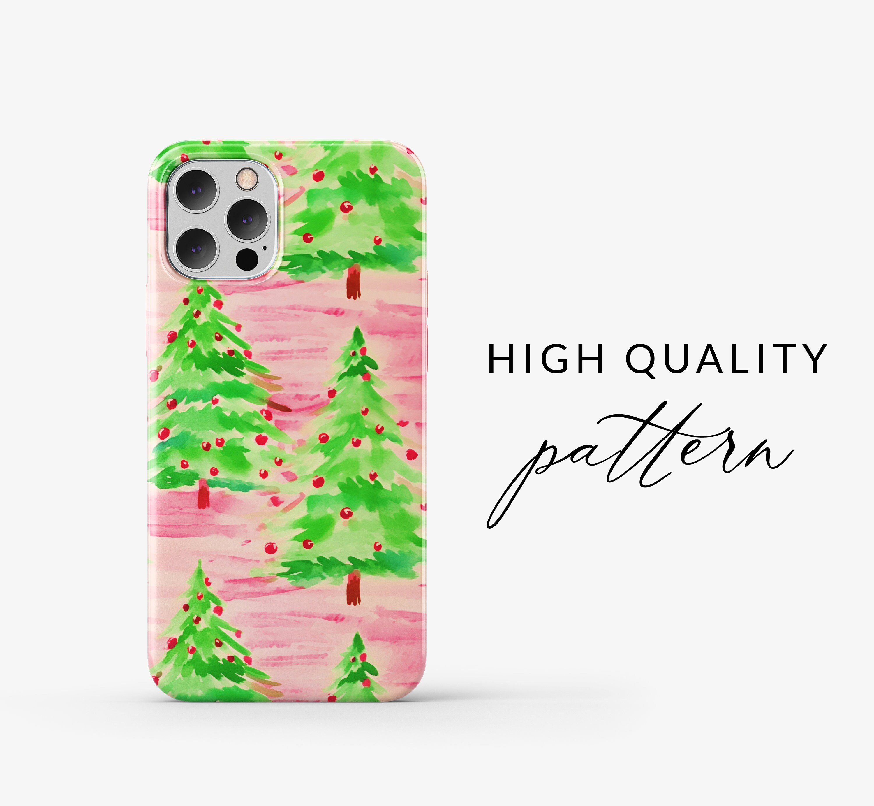 Watercolor Christmas Tree Preppy Pattern, Pink Christmas Tree Seamless ...