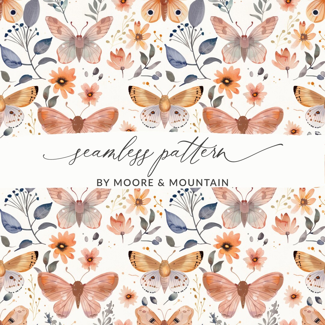 Boho Moths Seamless Pattern, Neutral Moths Pattern Digital File Moths ...
