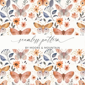 Boho Moths Seamless Pattern, Neutral Moths Pattern Digital File Moths ...