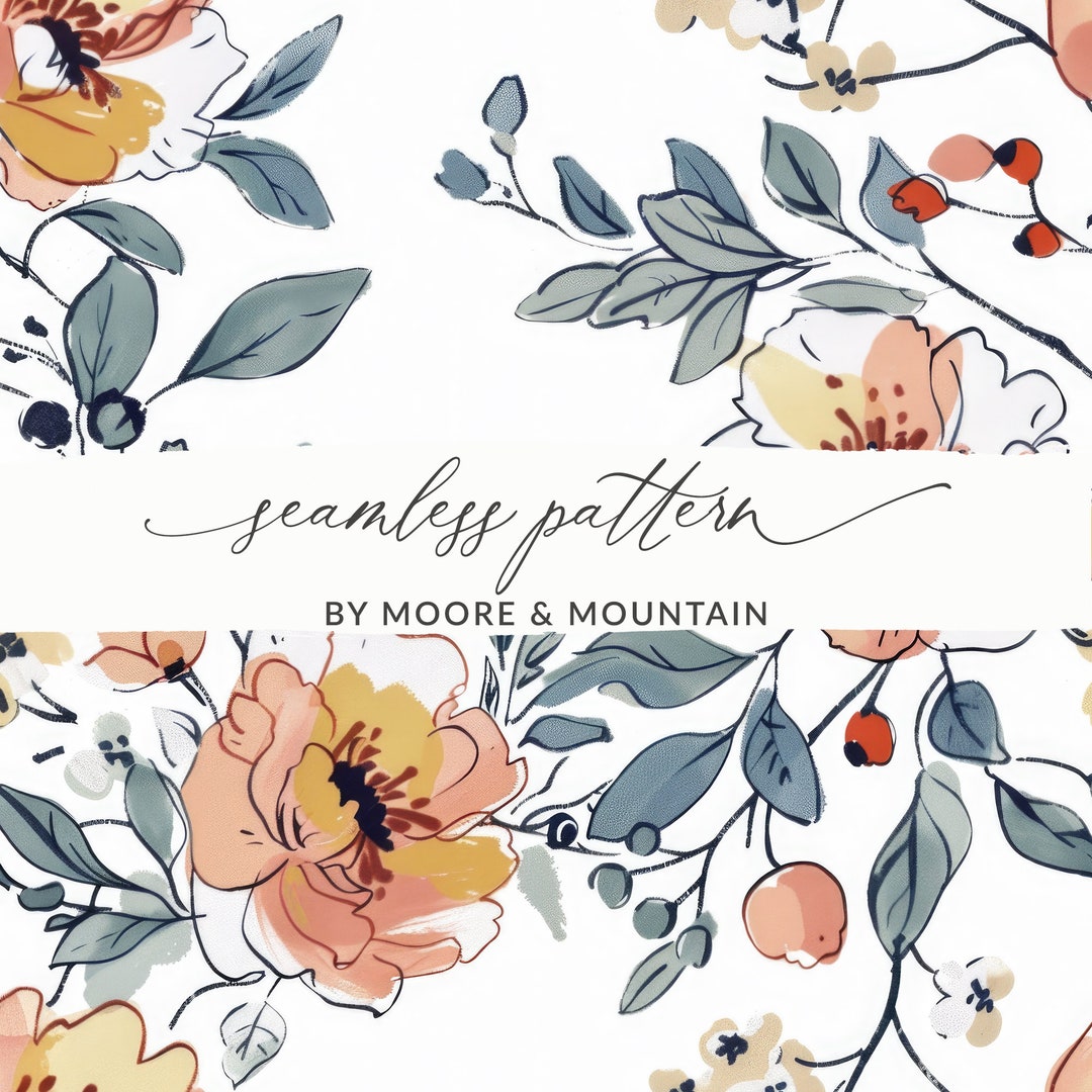 Sketched Floral Wallpaper Digital File, Modern Flower Line Art Pattern ...