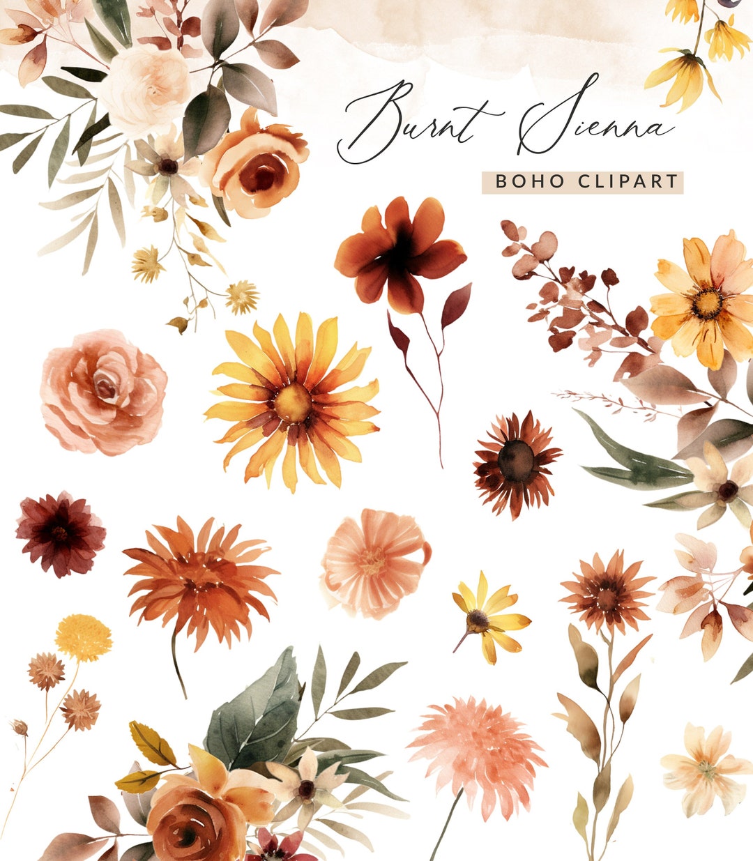 Boho Fall Wedding Clipart, Fall Floral, Fall Wedding, Sienna Flower ...