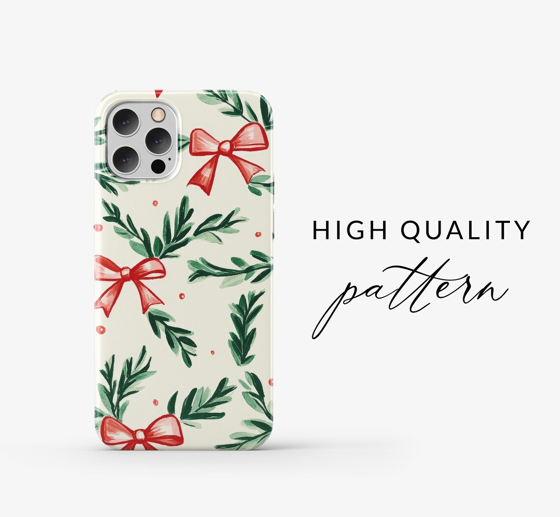 Christmas Holly Leaves and Red Bows Seamless PNG Digital Pattern File ...