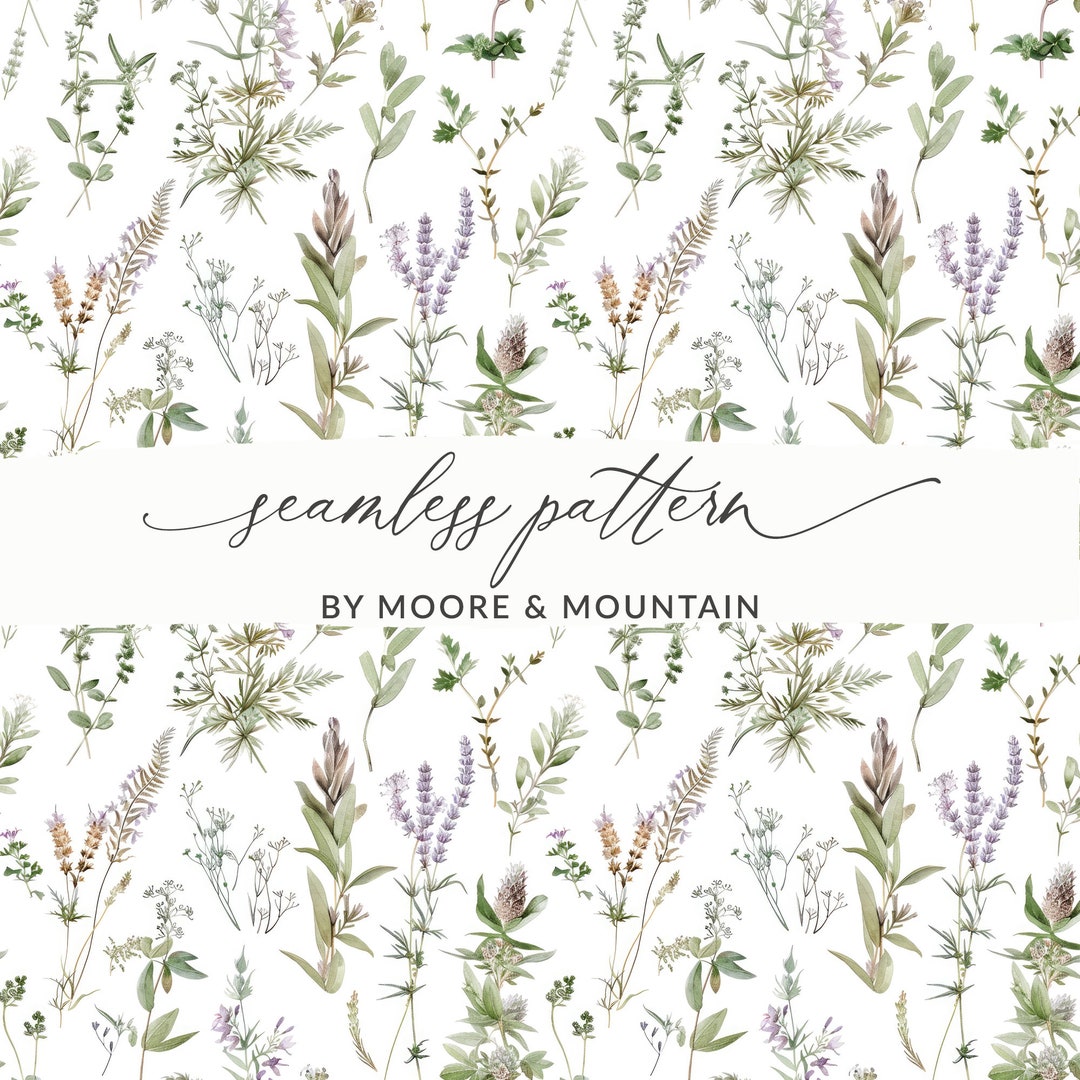 Apothecary Seamless Pattern, Repeating Herbs Pattern, Watercolor Herbs ...