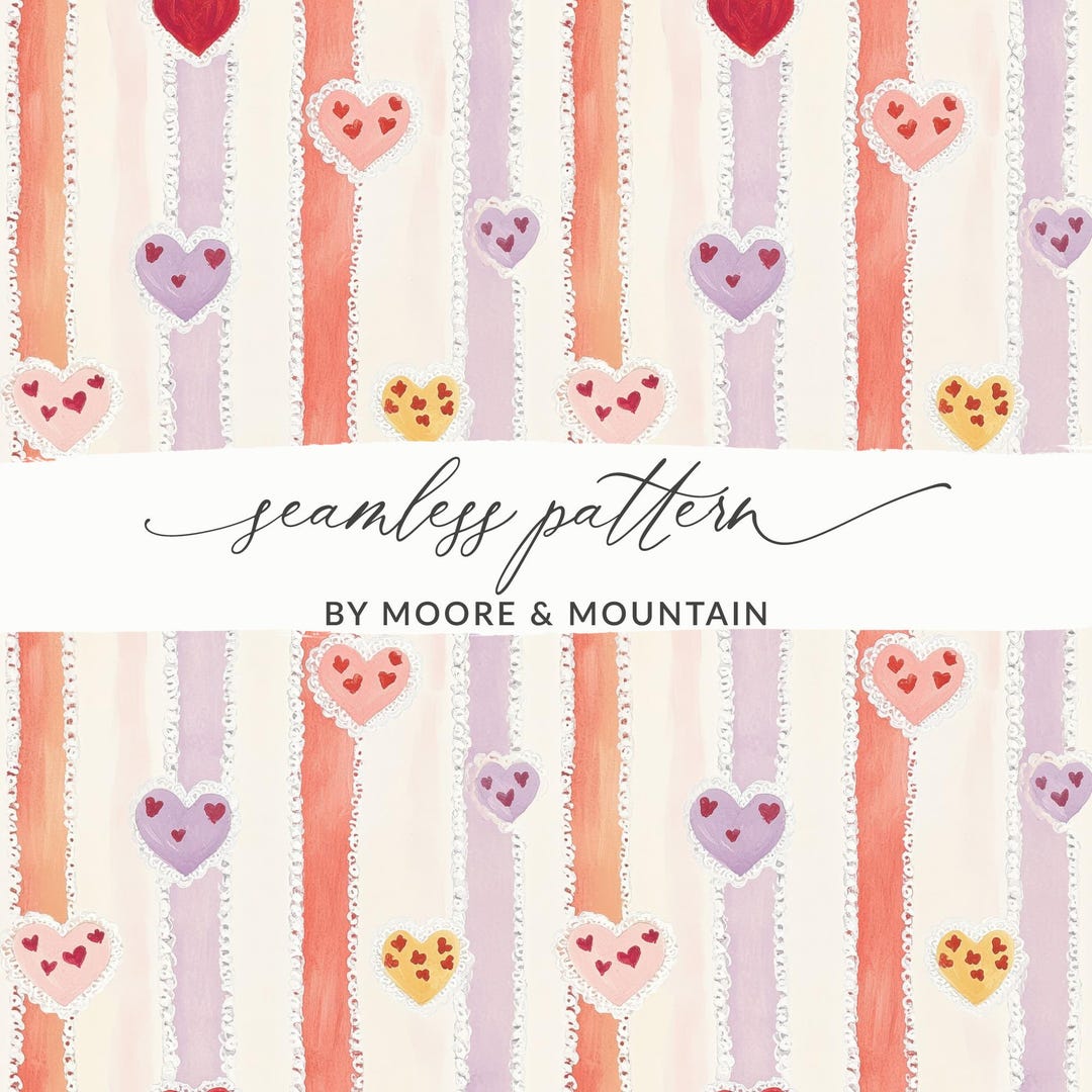 Heart Stripe Seamless Pattern Digital Paper, Valentine's Day Background ...
