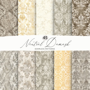 Seamless Damask Pattern Set, Neutral Damask Patterns, Distressed Damask ...