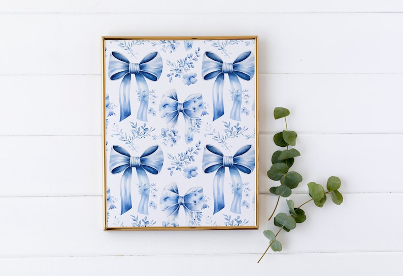 Blue Bow Seamless Pattern, Blue Bow Background, Watercolor Bow ...