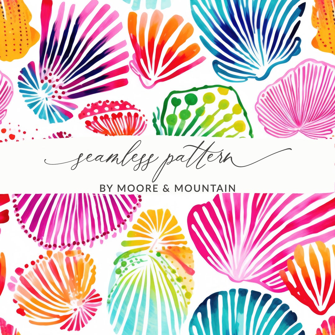 Watercolor Seashells Background, Bright Seashells Seamless Pattern ...