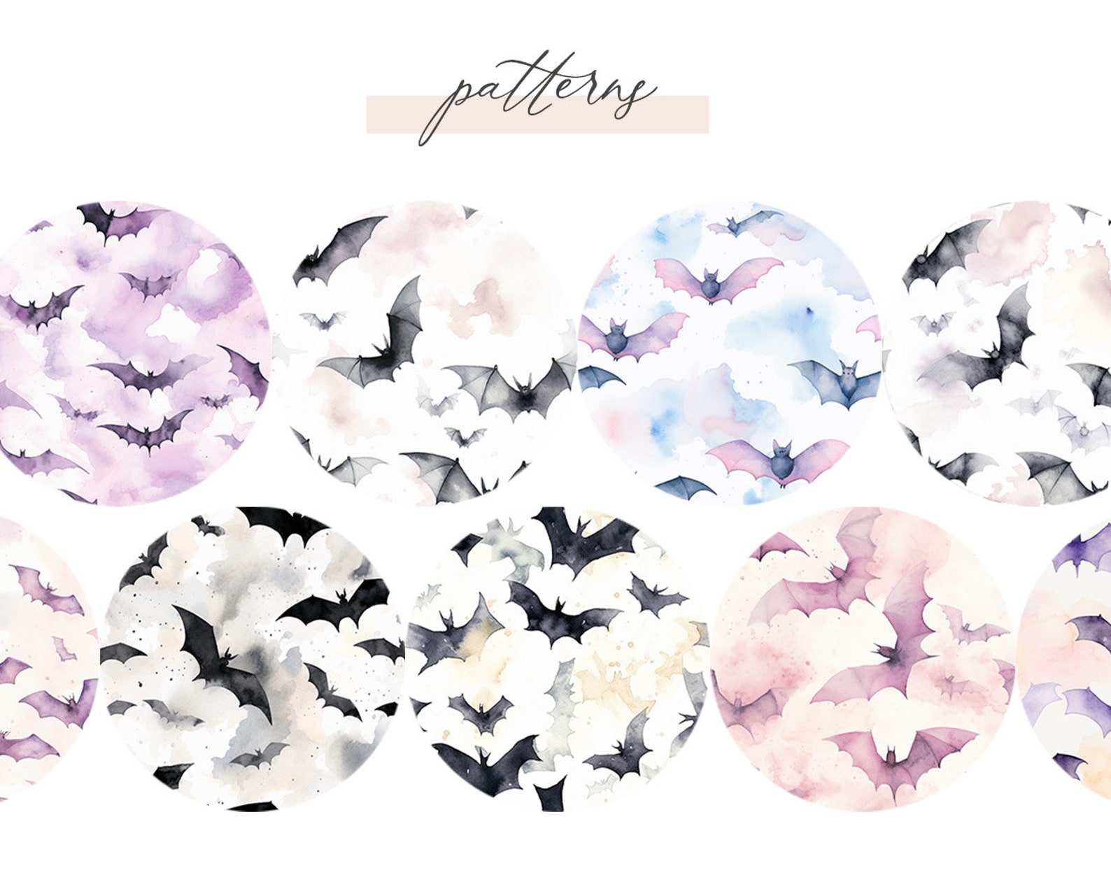 Seamless Bat Patterns, Watercolor Bats Seamless Patterns, Bats Digital ...