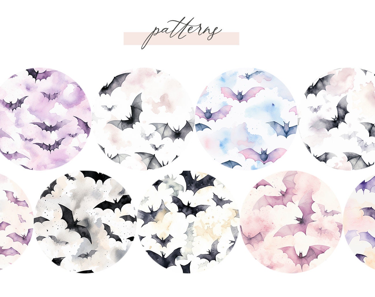 Seamless Bat Patterns, Watercolor Bats Seamless Patterns, Bats Digital ...