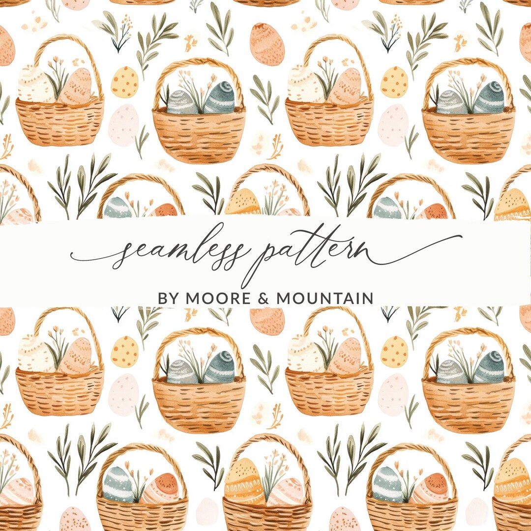 Easter Basket Seamless Background Pattern Easter Eggs Pattern Boho Easter Seamless Pattern ...