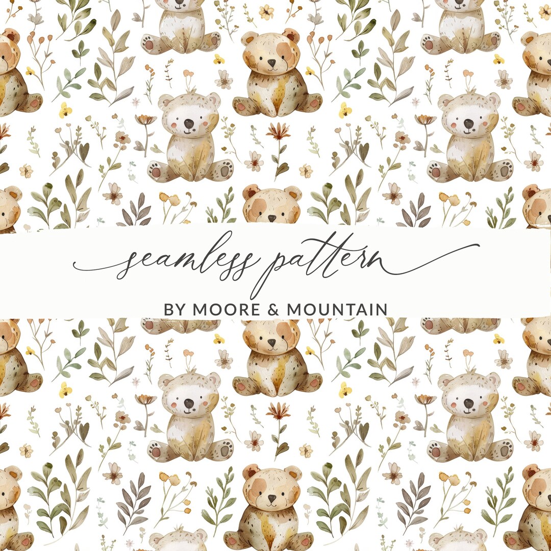 Cute Bear Background, Cute Teddy Bears Seamless Pattern, Watercolor ...