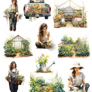 40 Watercolor Gardening Clipart PNG Images, Flower Farmer Clipart ...