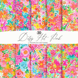 30 Neon Pink Floral Seamless Patterns Hot Pink Flowers, Preppy Spring ...