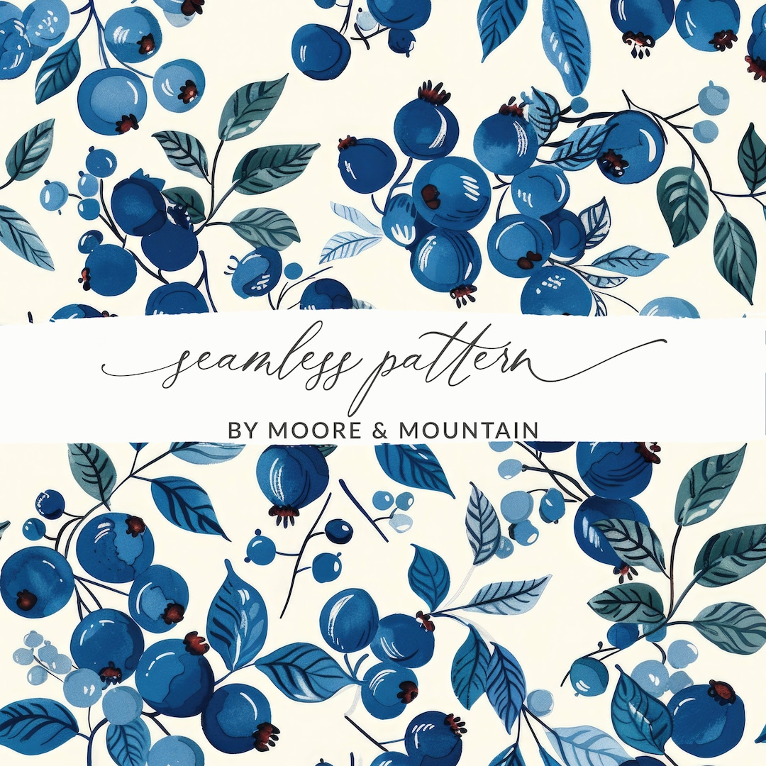 Seamless Blueberries Repeating Background Pattern Summer Berry Seamless ...