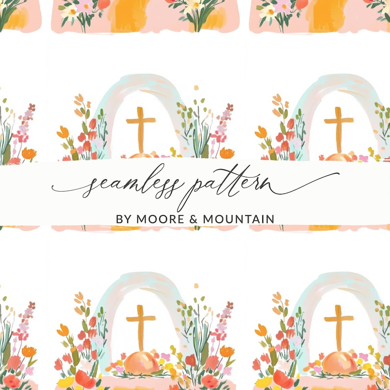 Floral Cross Digital Paper, Seamless Pattern Design, Christian Easter ...