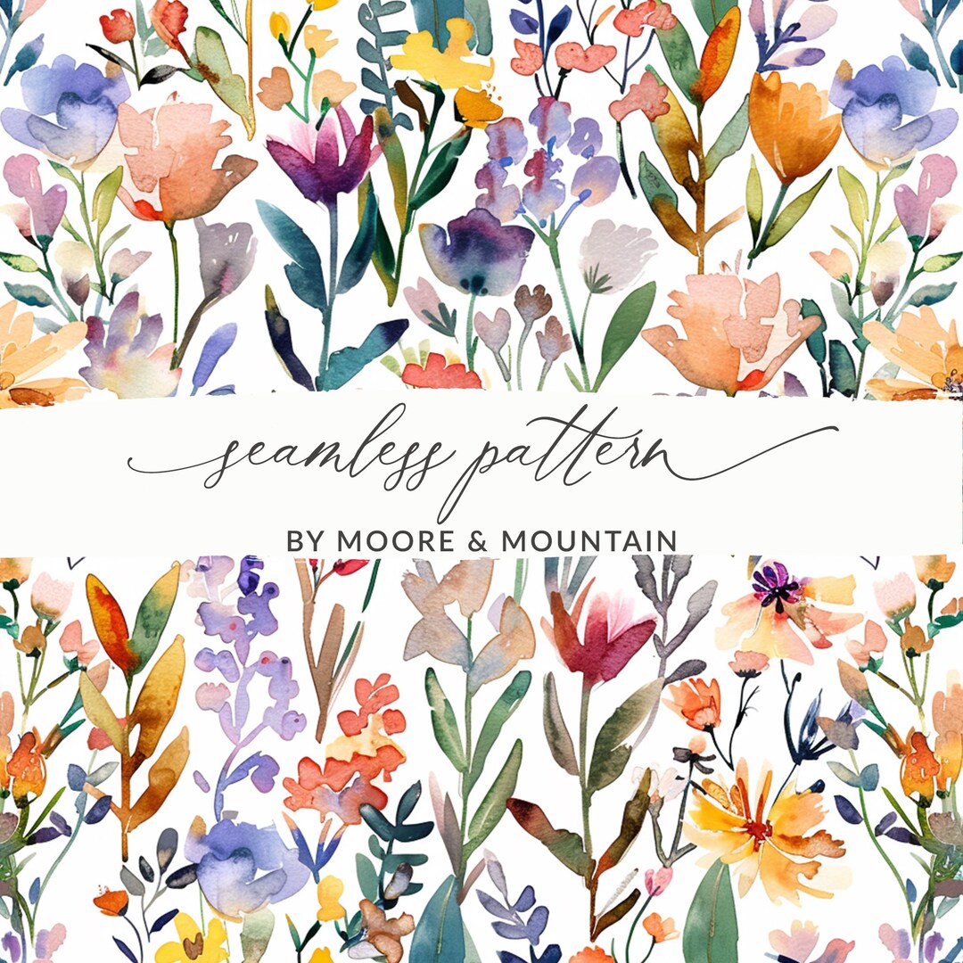 Wild Watercolor Spring Meadow Flower Pattern Seamless Meadow Background ...