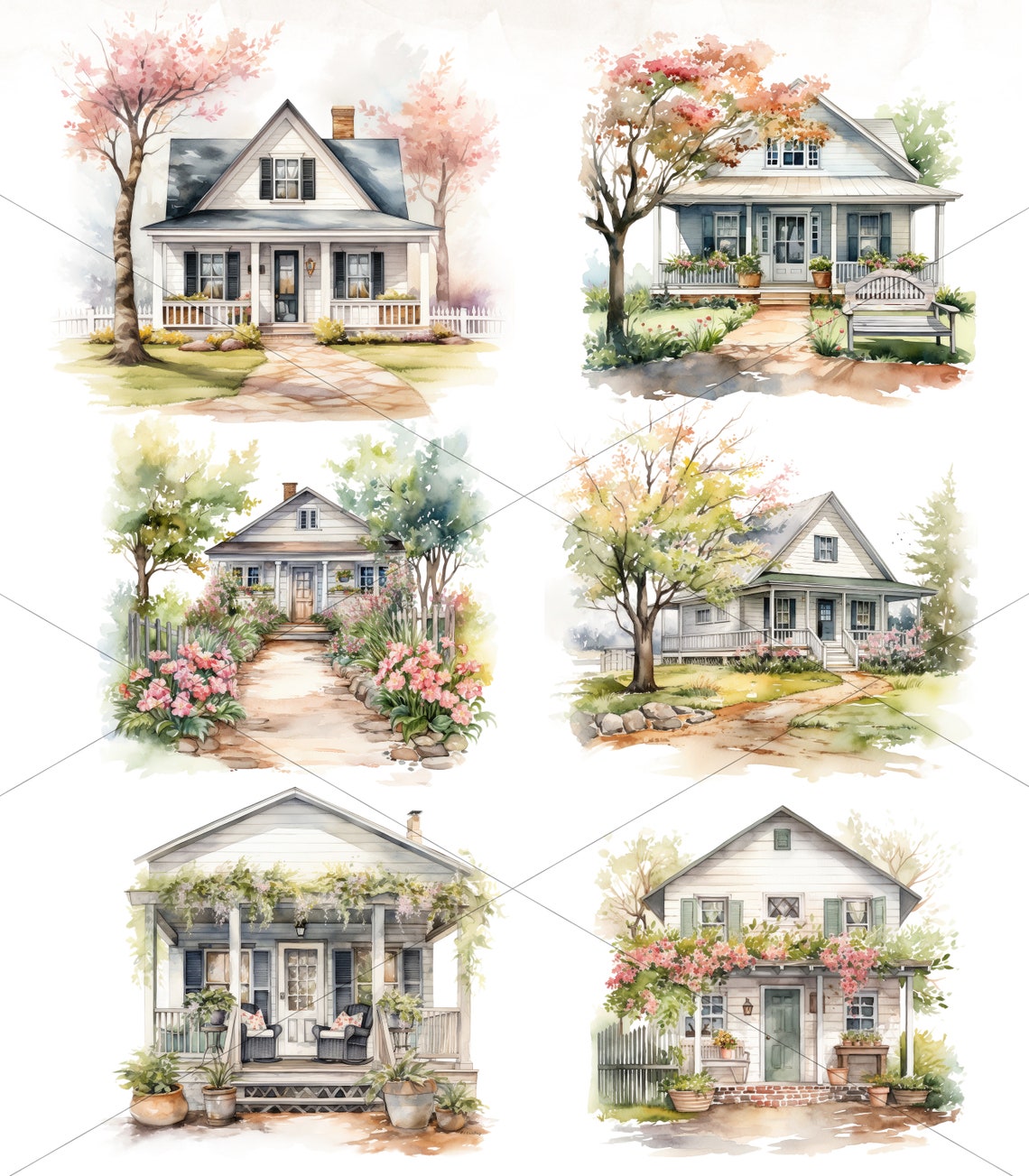 Watercolor House Clipart Spring House Clipart, Cute Houses Clip Art ...