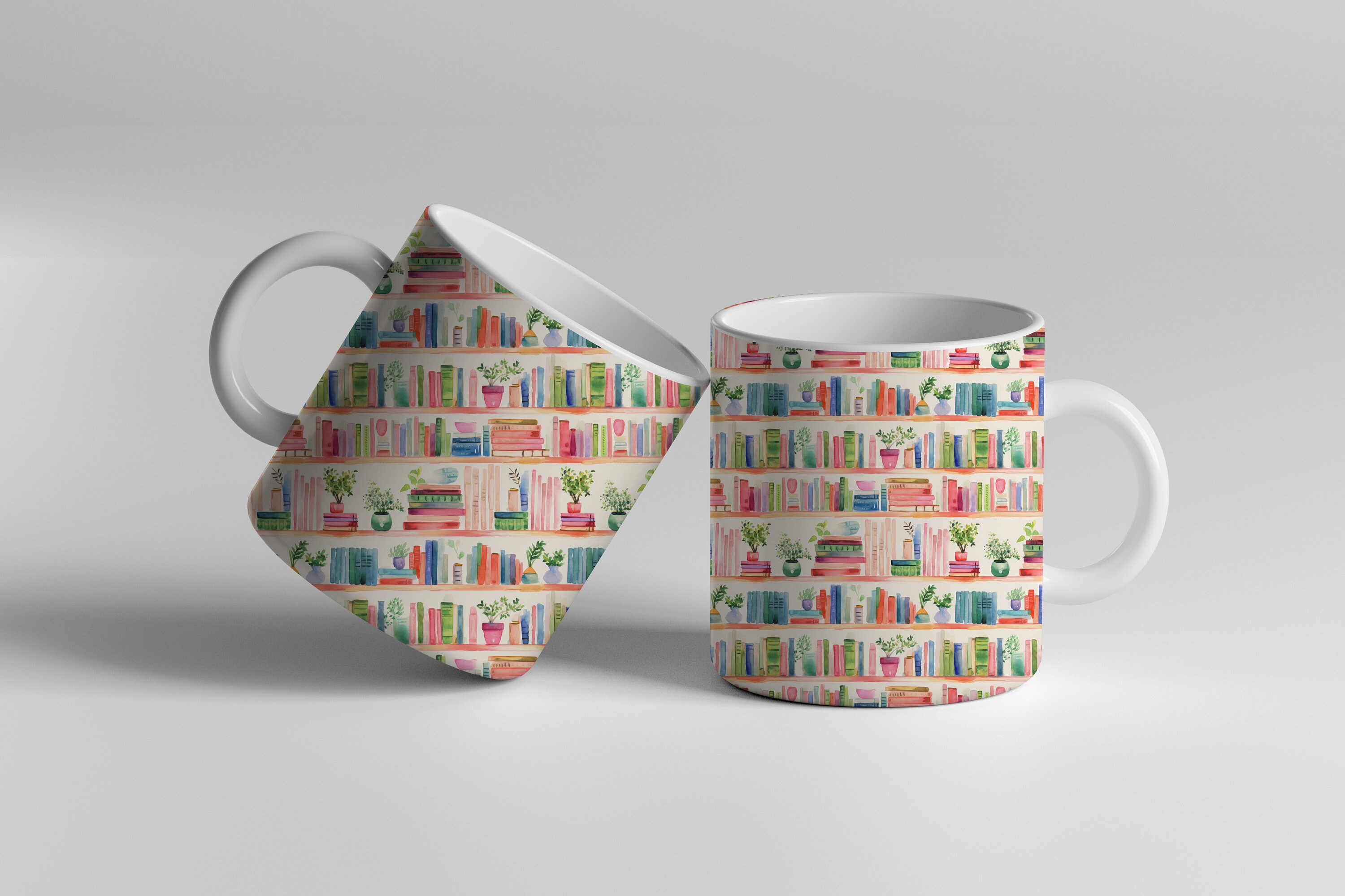 Watercolor Bookshelf Seamless Pattern, Modern Books Pattern, Pink ...