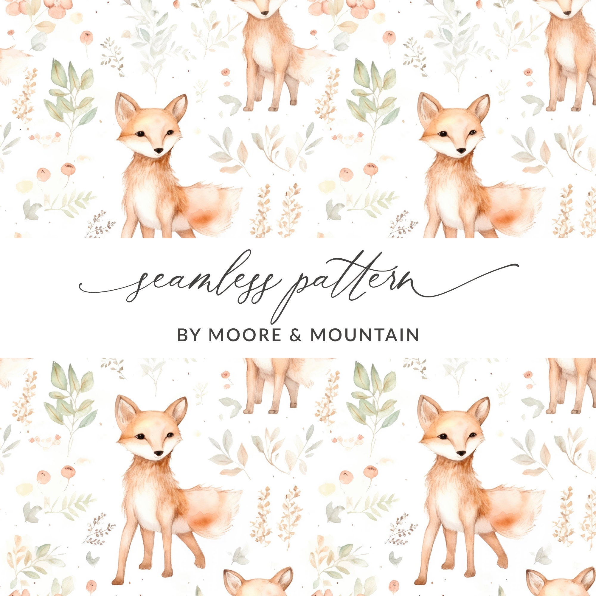 Cute Baby Fox Seamless Pattern, Watercolor Foxes Seamless Background ...