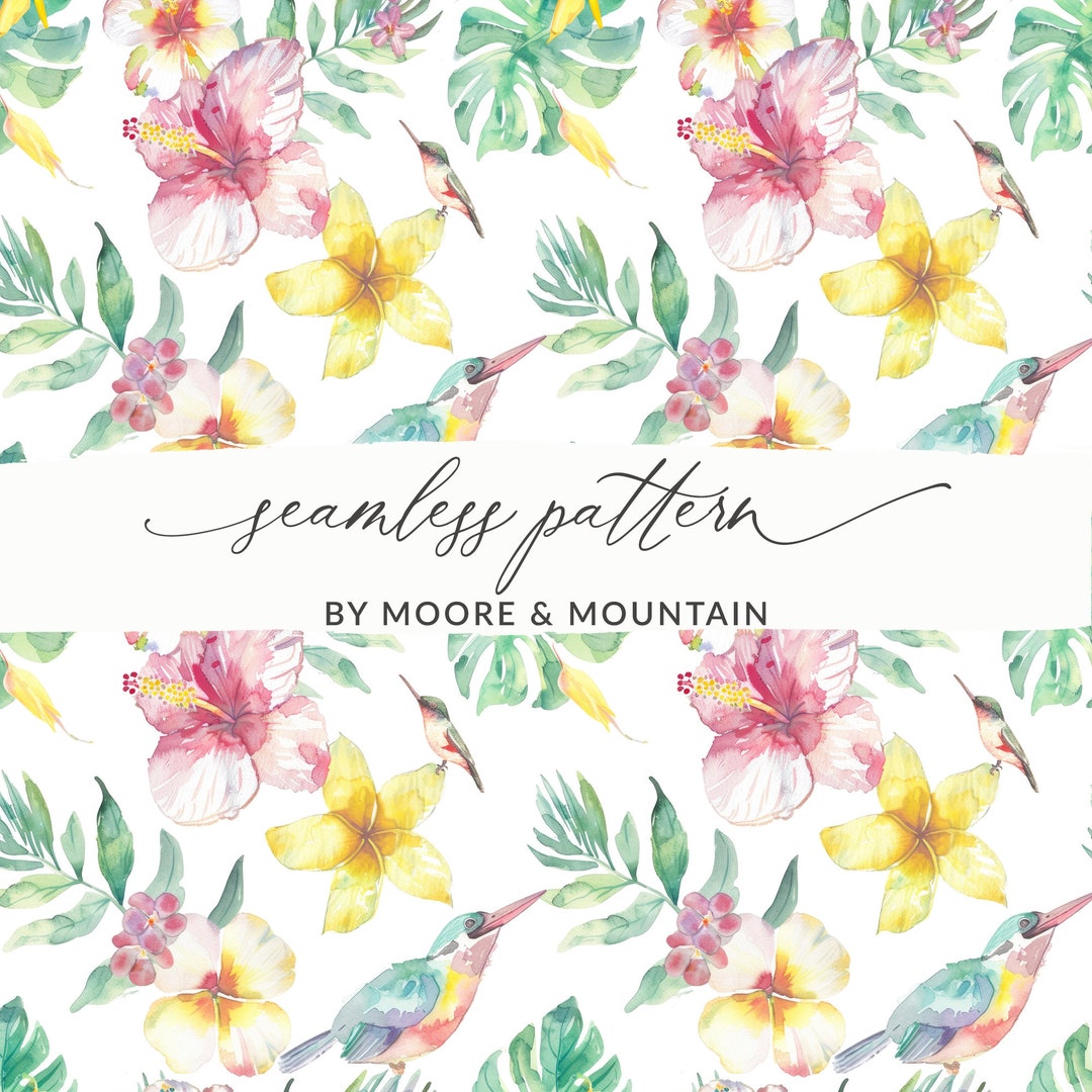 Watercolor Tropical Bird Seamless Background, Watercolor Hawaiian ...