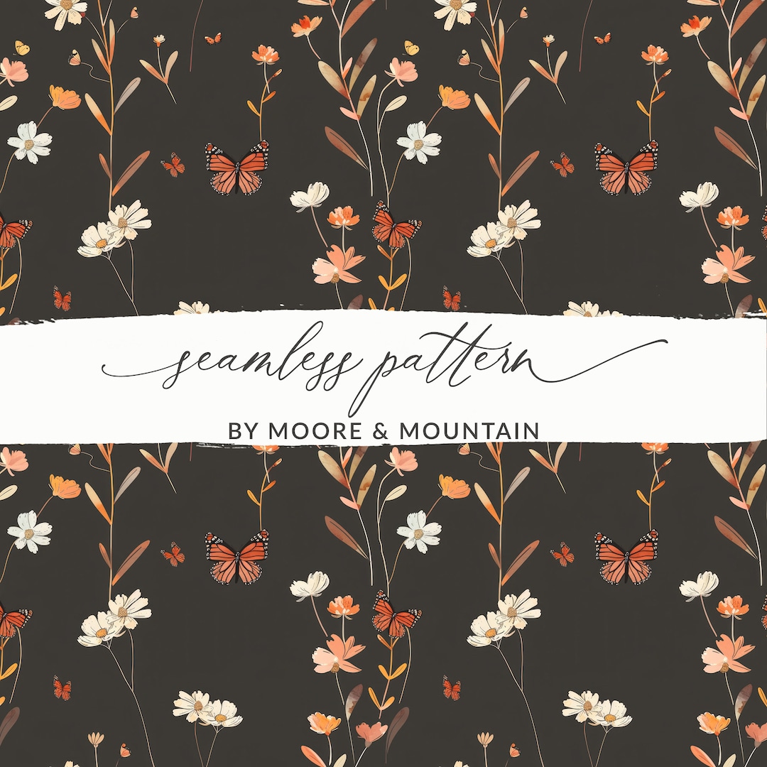 Cottagecore Field Background, Dark Butterfly Seamless Pattern ...