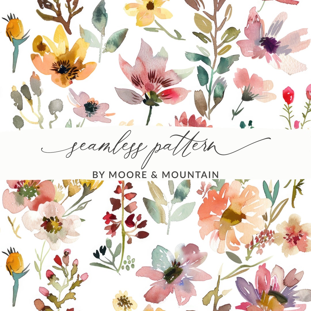 Vibrant Boho Wildflower Seamless Pattern for Commercial Use, Bohemian ...