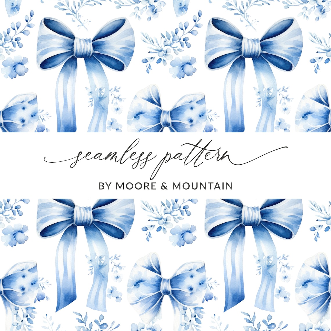 Blue Bow Seamless Pattern, Blue Bow Background, Watercolor Bow ...