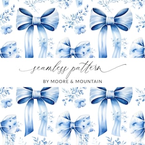 Blue Bow Seamless Pattern, Blue Bow Background, Watercolor Bow ...
