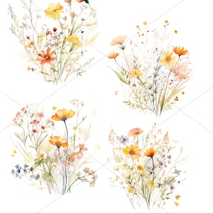 Watercolor Floral Clipart Orange Yellow Watercolor Wildflower Borders ...