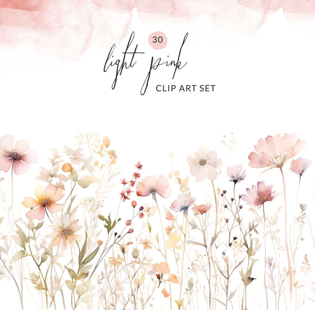 Light Pink Floral Clipart, Light Pink Watercolor Floral Clipart ...