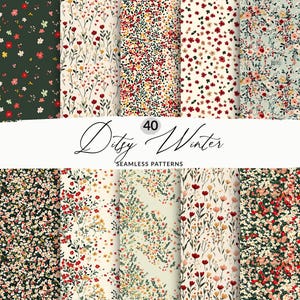 40 Ditsy Christmas Floral Pattern Set, Cute Christmas Ditsy Flowers ...