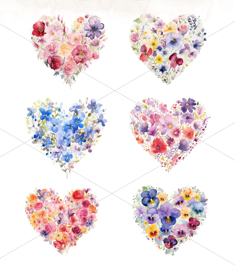 Watercolor Floral Hearts Clipart Flower Hearts, Watercolor Hearts Clip ...
