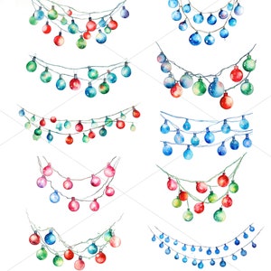 Christmas String Lights Clipart, Watercolor Christmas Lights Clipart ...