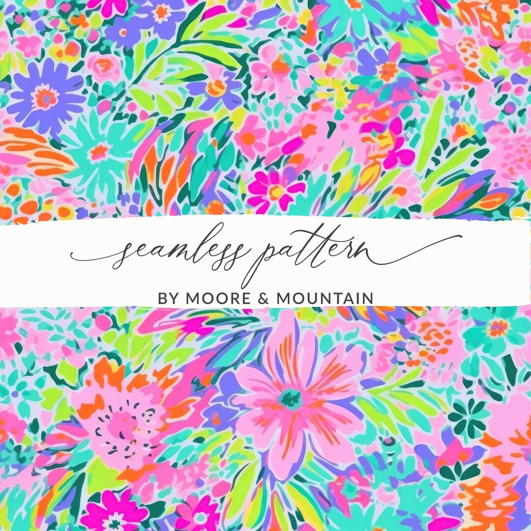 Seamless Preppy Pattern, Purple Abstract Flower Background, Neon Purple ...