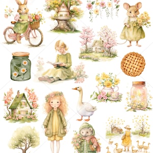 70 Spring Cottagecore Clipart Set, Watercolor Cottagecore Clipart ...