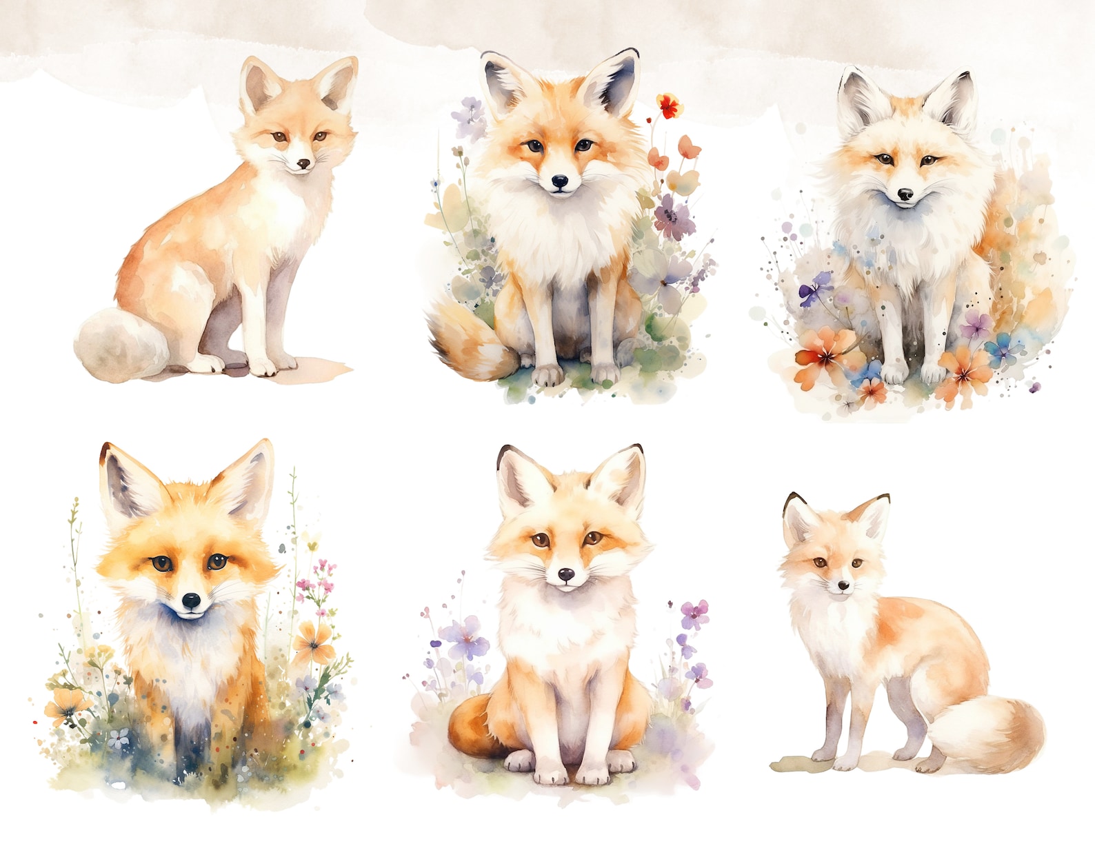 Watercolor Fox Clipart, Boho Fox Clipart With Flowers, Baby Fox Clipart ...