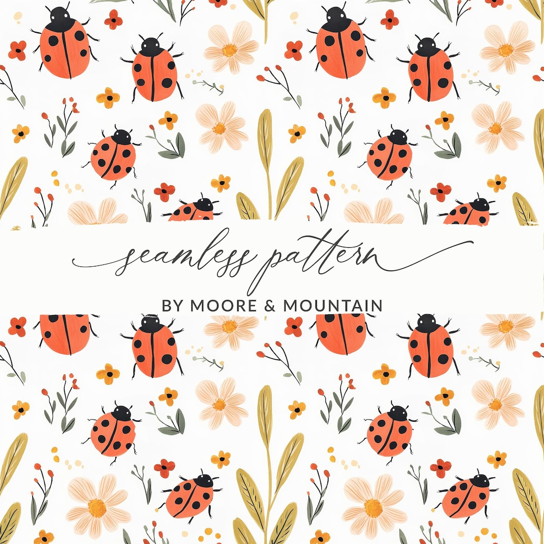 Ladybugs Seamless Background, Cute Ladybug Background Pattern Handdrawn ...
