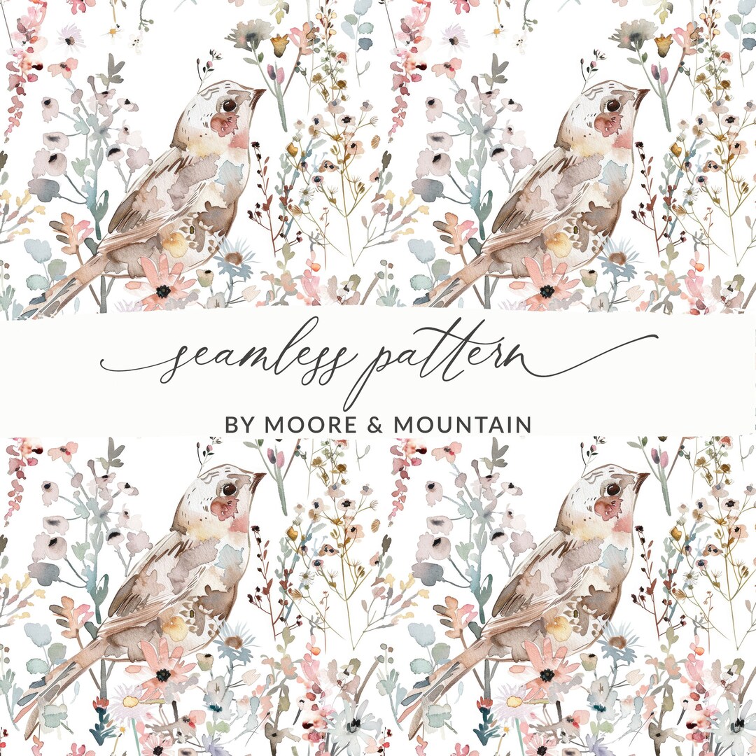 Seamless Sparrow Pattern, Painted Watercolor Bird Pattern, Boho Bird Seamless Background ...
