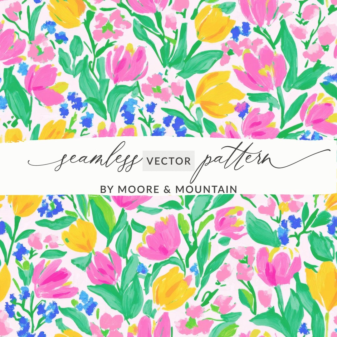 Pink Tulips Digital Paper, Floral Seamless Pattern, Yellow Flowers ...