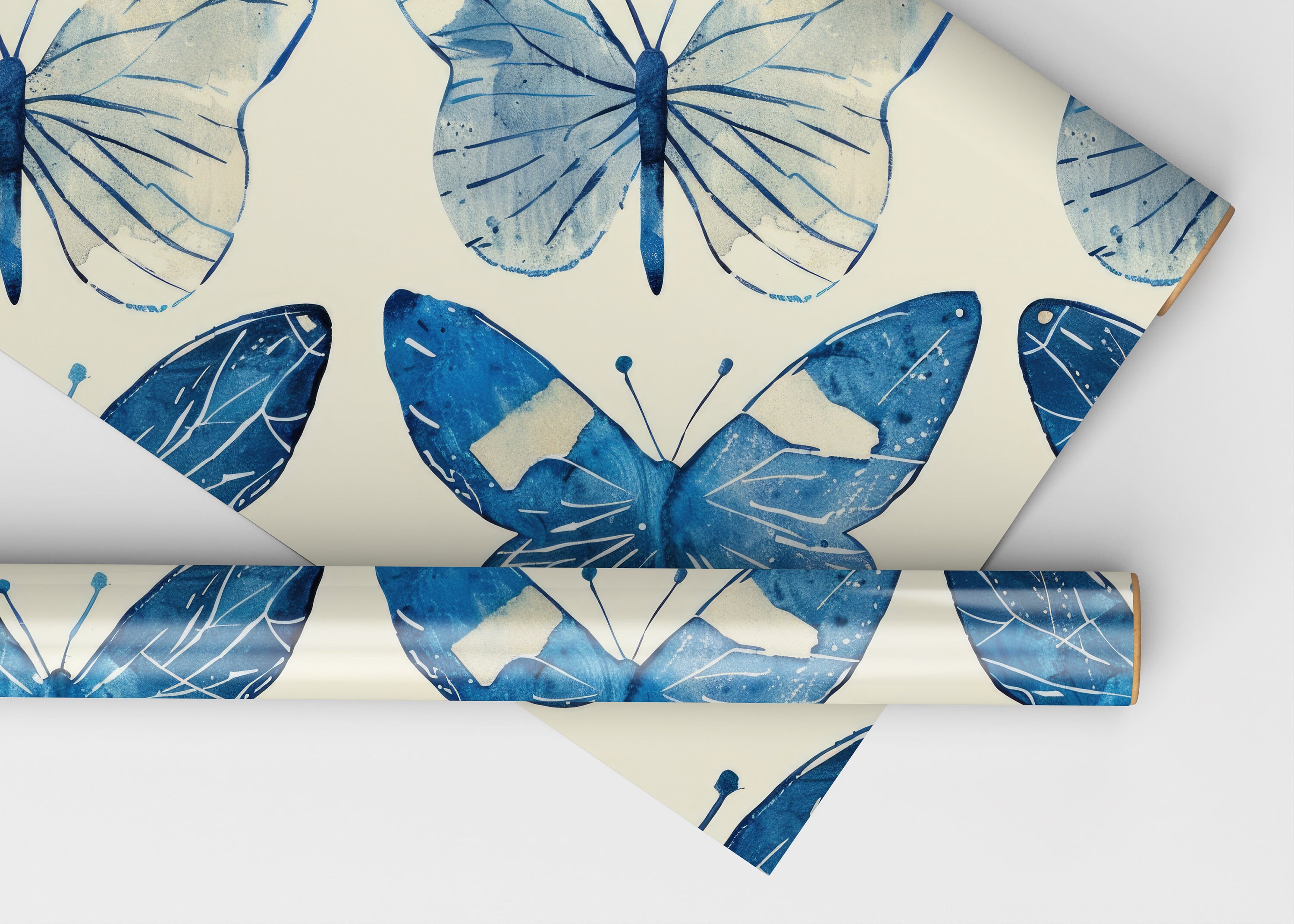 Blue Butterflies Seamless Pattern, Watercolor Butterflies Pattern, Inky ...