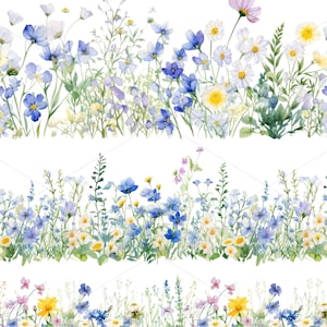 25 Seamless Meadow Borders, Blue Wildflower Borders, Seamless Blue ...