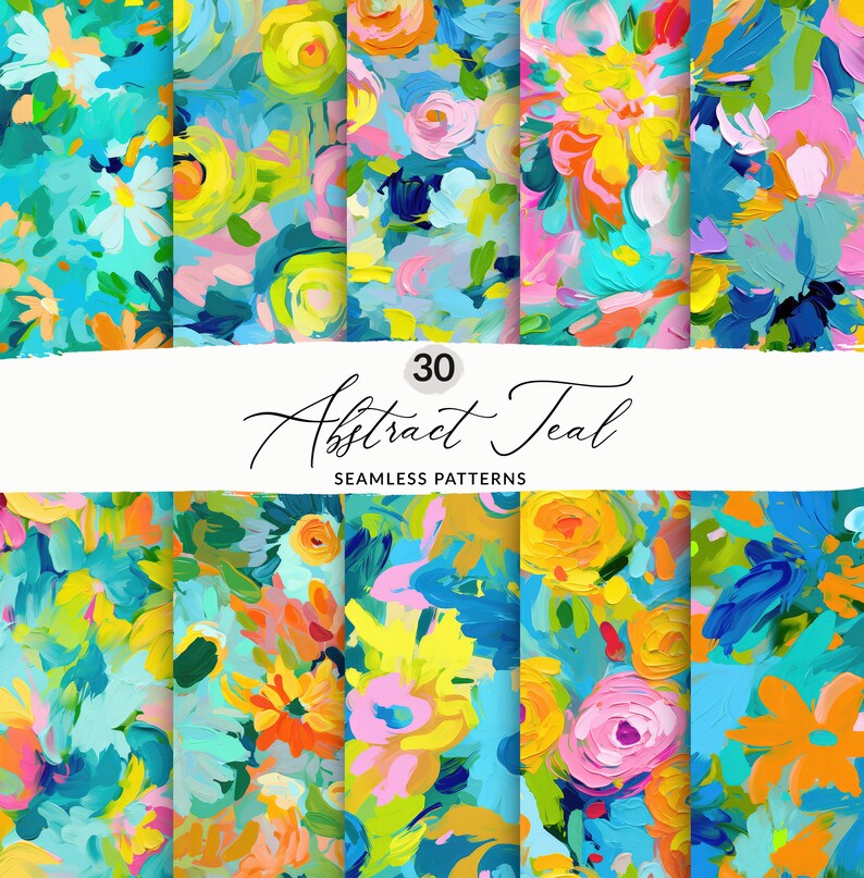 30 Painted Abstract Floral Pattern Set, Seamless Painted Floral ...