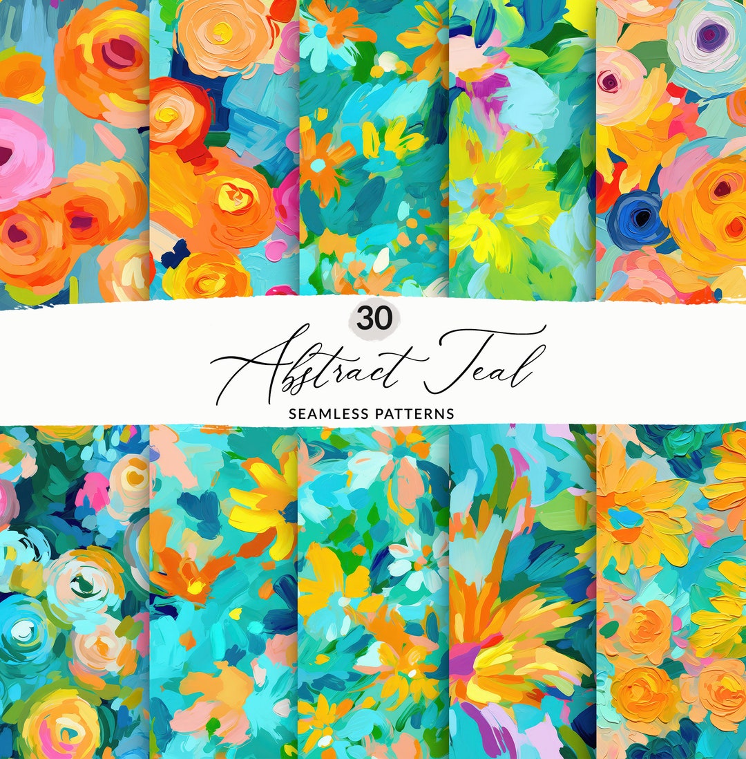 30 Painted Abstract Floral Pattern Set, Seamless Painted Floral ...