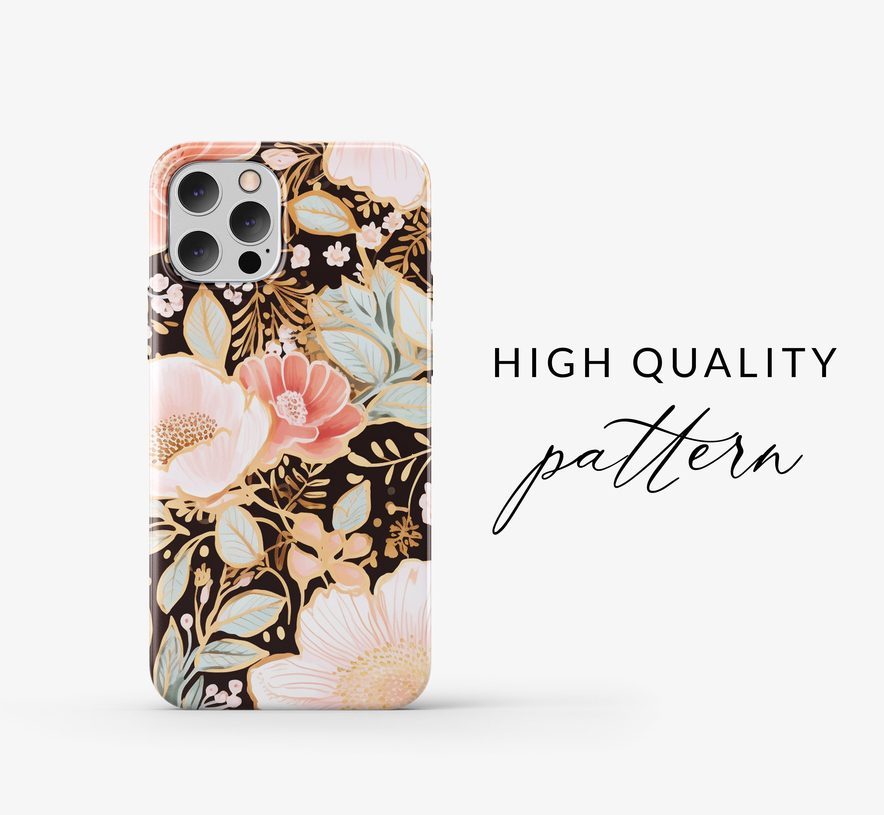 Seamless Pink and Gold Floral Pattern, Seamless Pink and Black Flower ...