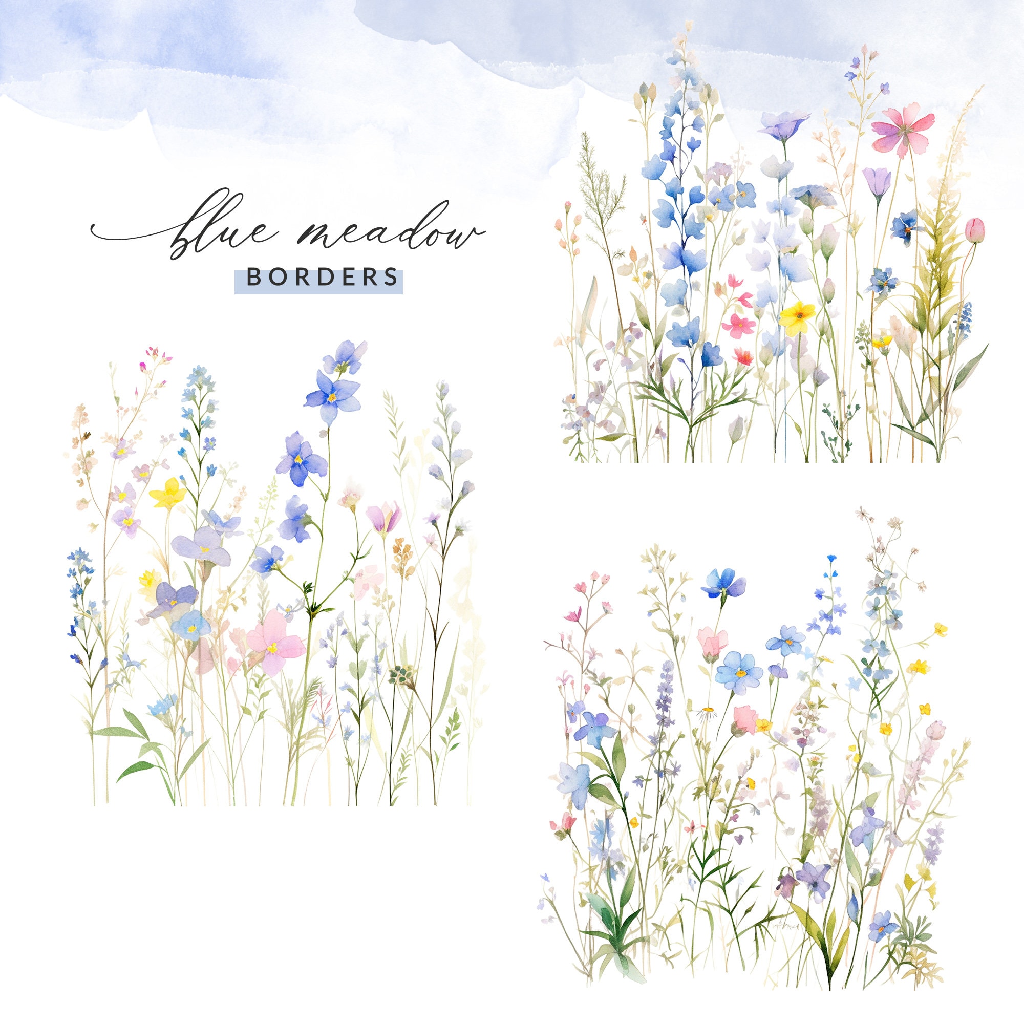 Meadow Clipart, Wild Flower Clipart Meadow, Blue Wildflower Meadow ...
