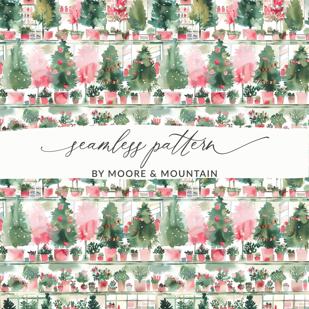 Potted Christmas Tree Farm Seamless Pattern Topiary Background Pattern ...