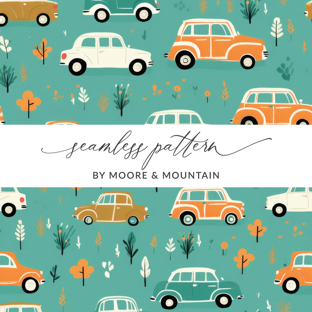 Teal Vintage Cars Seamless Background Pattern Handdrawn Cars ...
