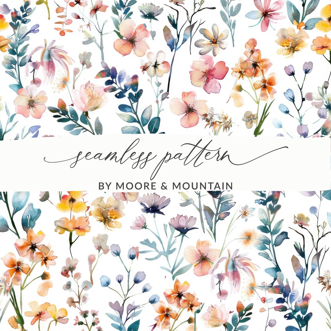 Vibrant Spring Watercolor Floral Pattern, Seamless Boho Spring Flowers ...