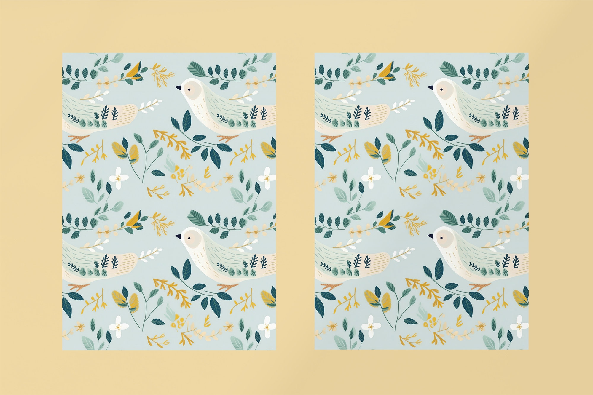 Illustrated Pastel Bird Pattern, Illustrated Bird Background, Light ...