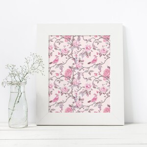 Oriental Pink Floral Background Pattern With Bird, Chinoiserie Pink ...